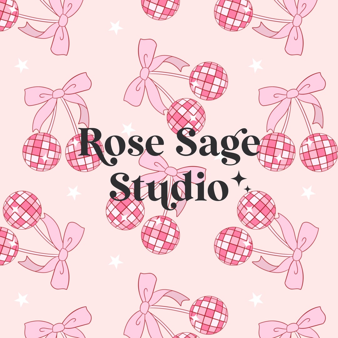 Bow Disco Cherries Seamless Pattern, Retro Pink Disco Cherry Seamless ...