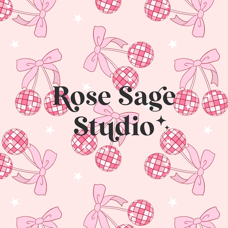 Bow Disco Cherries Seamless Pattern, Retro Pink Disco Cherry Seamless ...