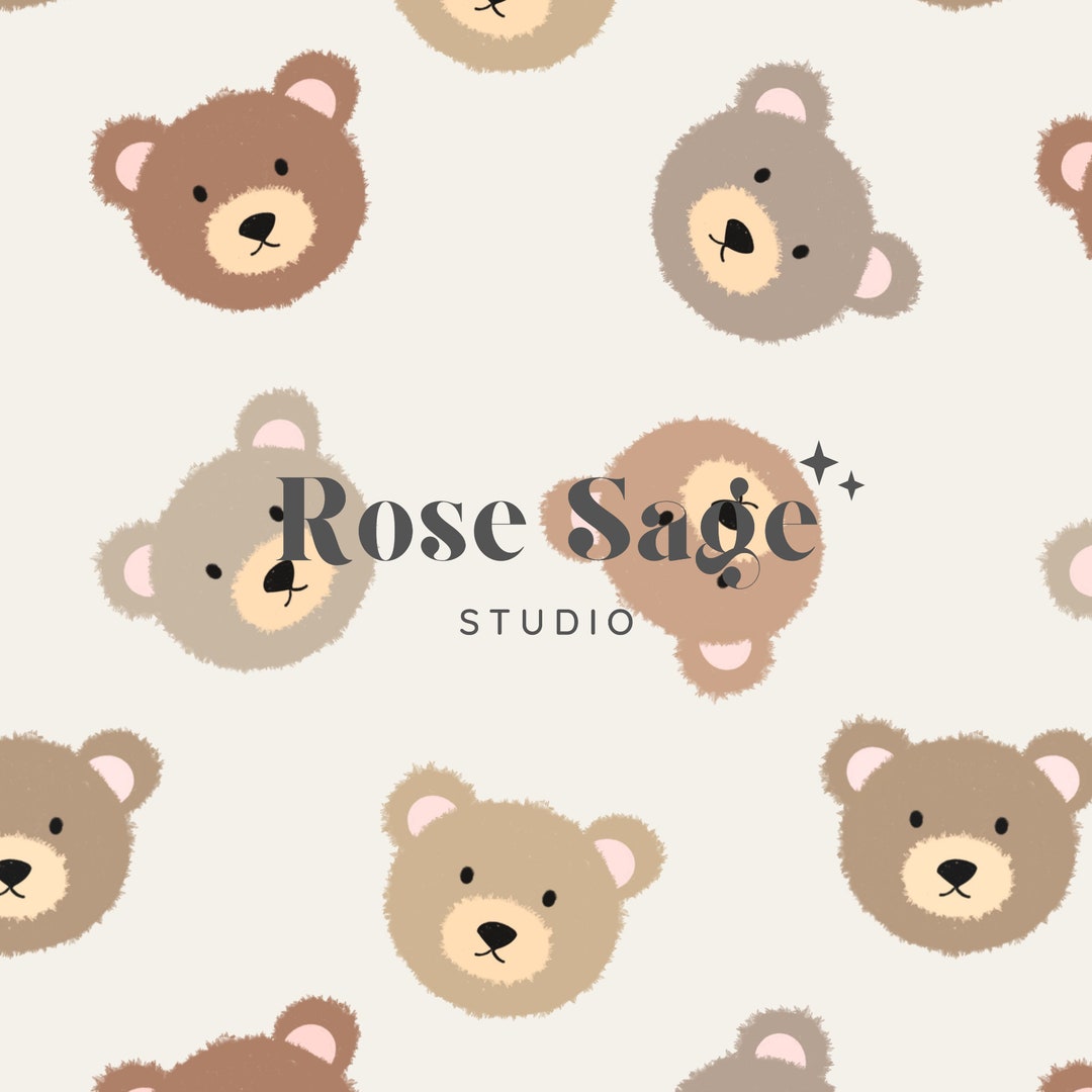 Neutral Teddy Bear Seamless File, Boho Bears Seamless Pattern, Beige ...