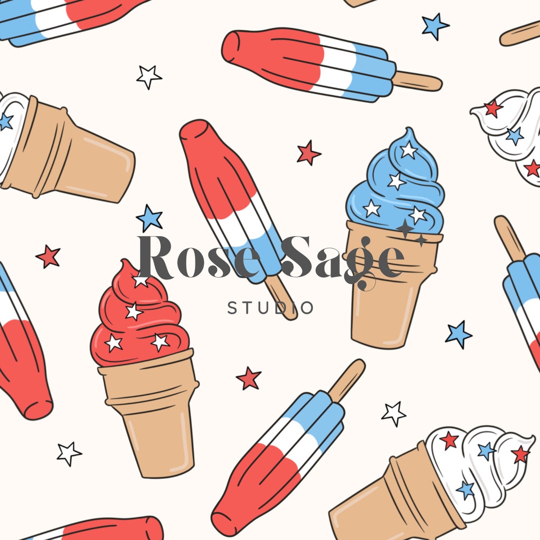 Fourth of July Ice Cream Seamless Pattern, 4th of July Popsicles ...