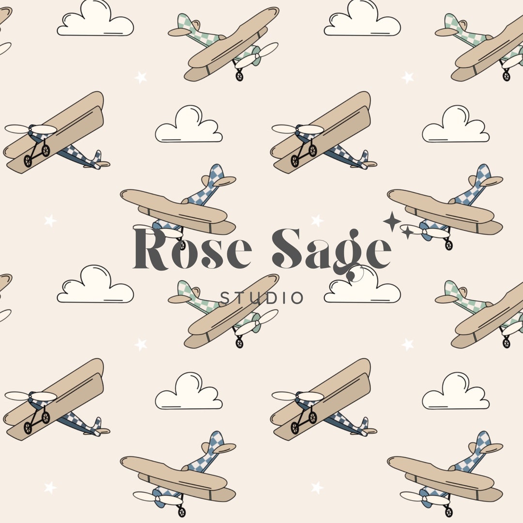 Vintage Checkered Airplane Seamless Pattern, Neutral Beige Airplane ...