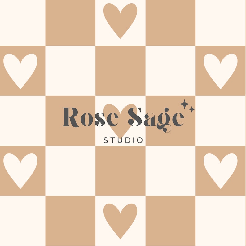 Neutral Heart Checkered Seamless Pattern, Tan Beige Heart Checker ...