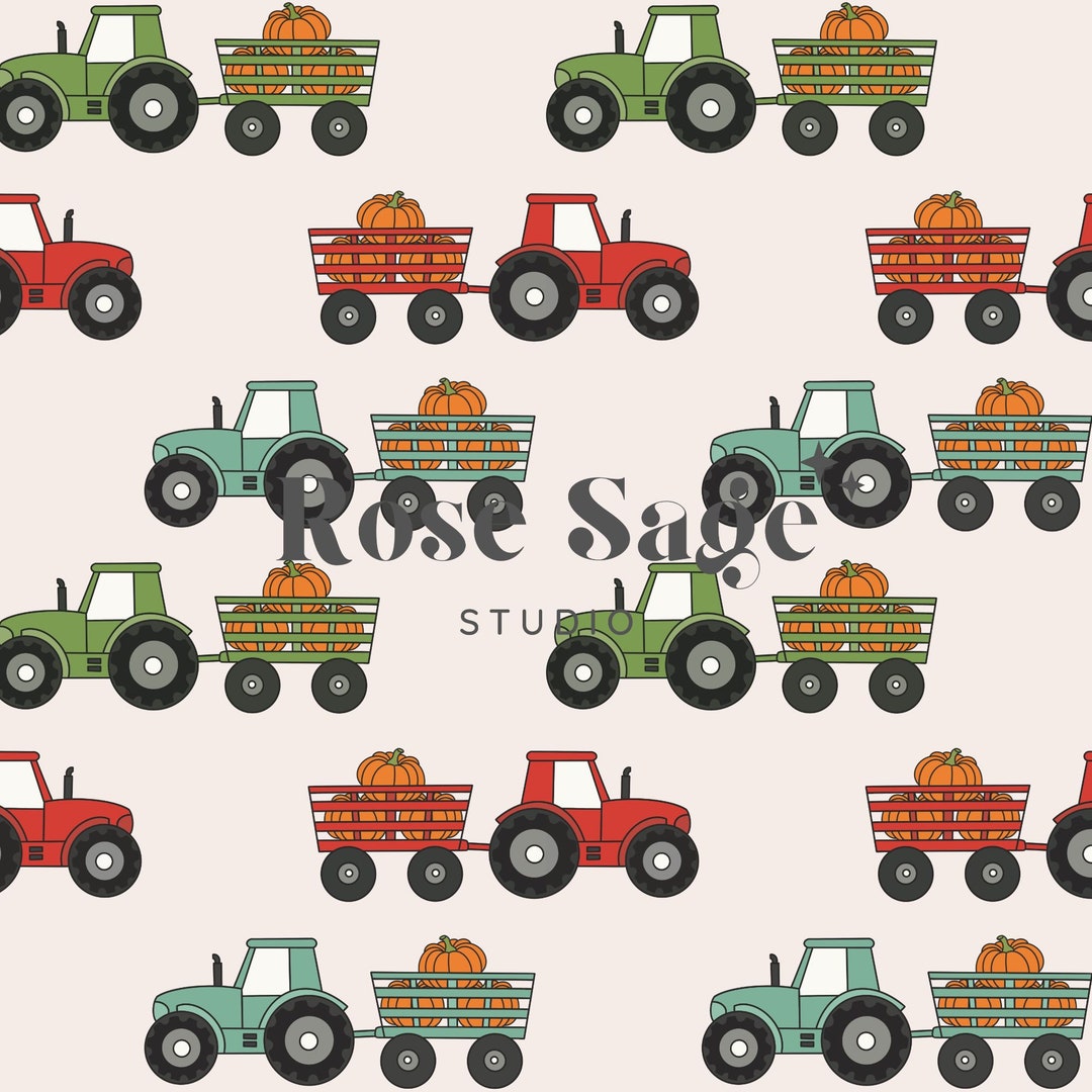 Fall Pumpkin Tractor Seamless Pattern, Boy Seamless Pattern File, Farm ...