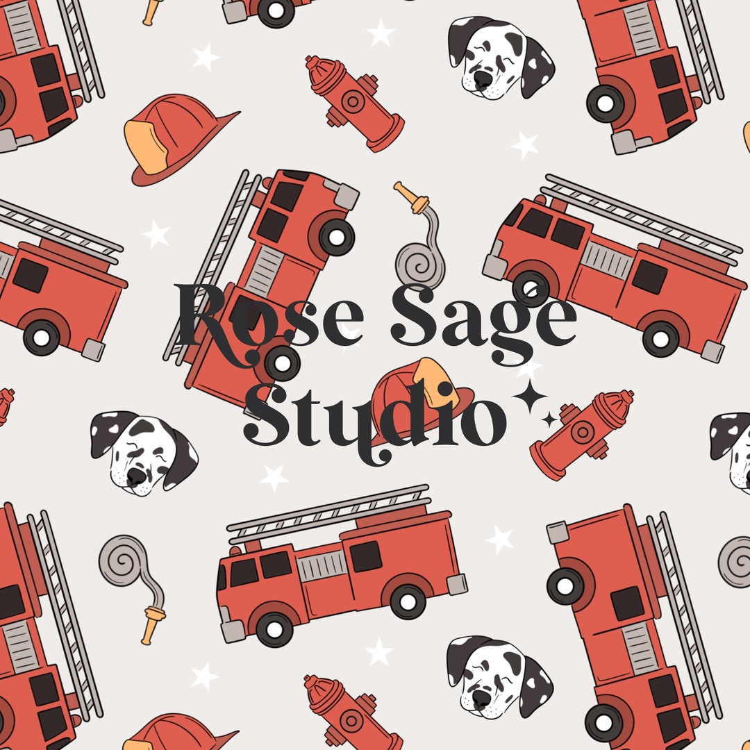Firetruck Seamless Pattern, Boy Seamless File, Firetruck Dalmatian ...
