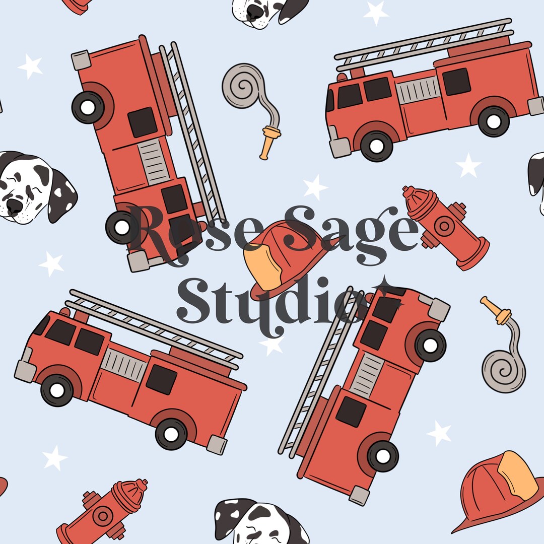 Firetruck Seamless Pattern, Boy Seamless File, Firetruck Dalmatian ...