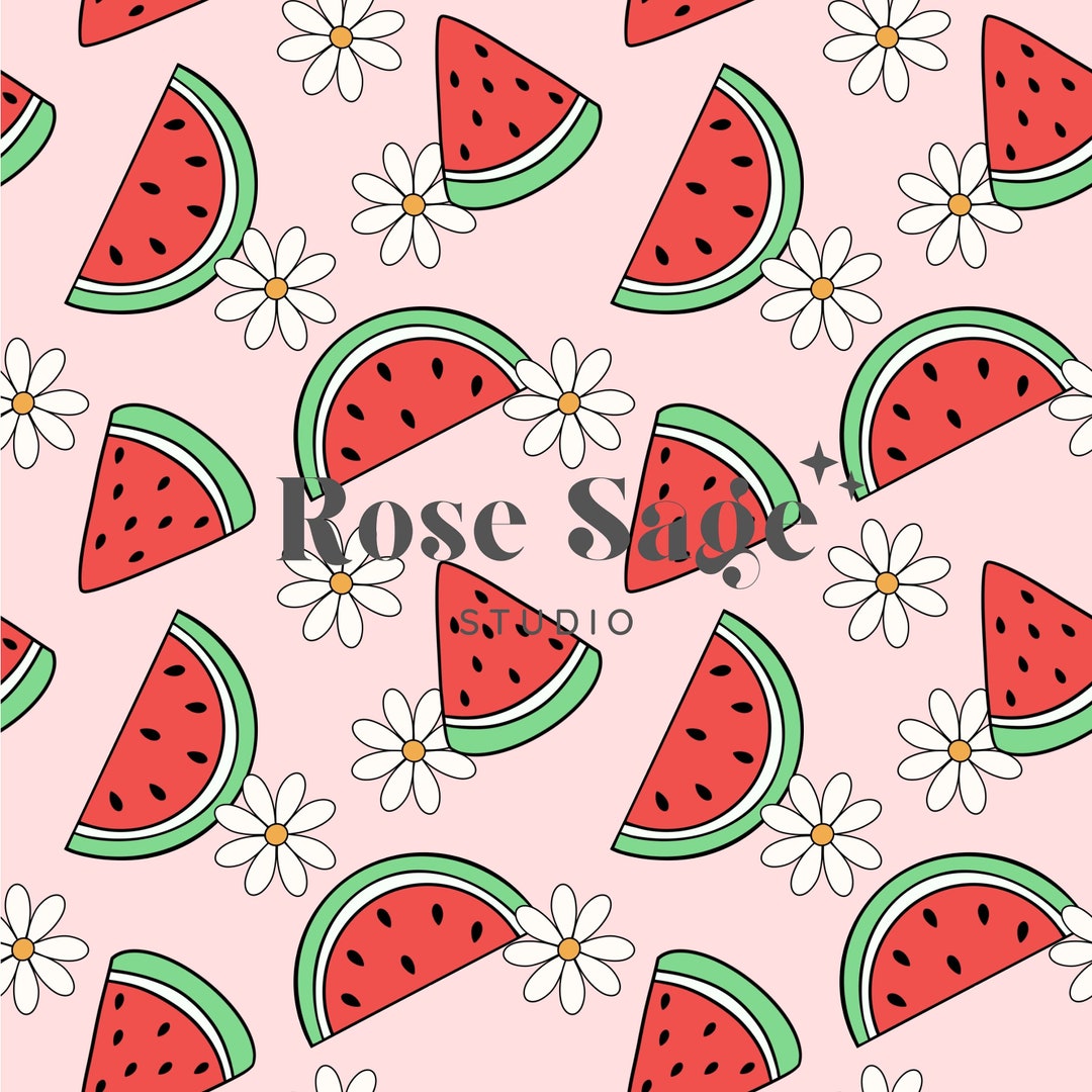 Watermelon Daisy Seamless Digital Pattern, Summer Watermelon Flower ...