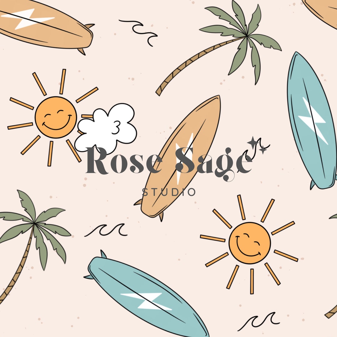 Retro Summer Seamless File, Surfboard Ocean Seamless Pattern, Neutral ...