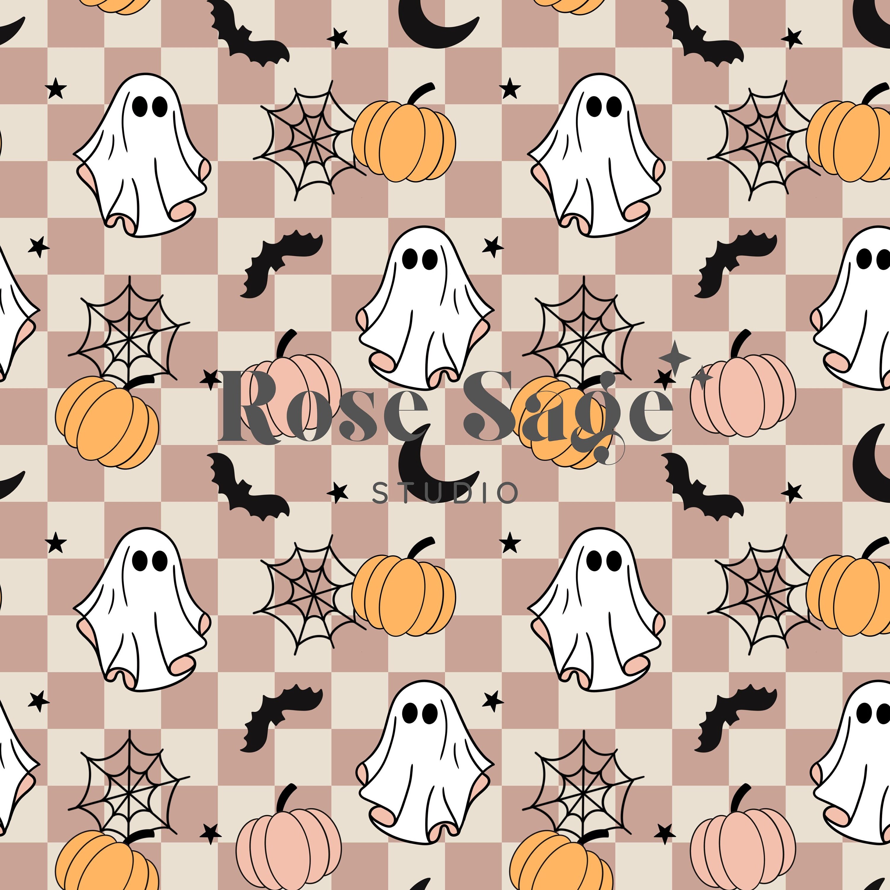Retro Spooky Ghost Seamless Pattern, Retro Halloween Girl Seamless ...