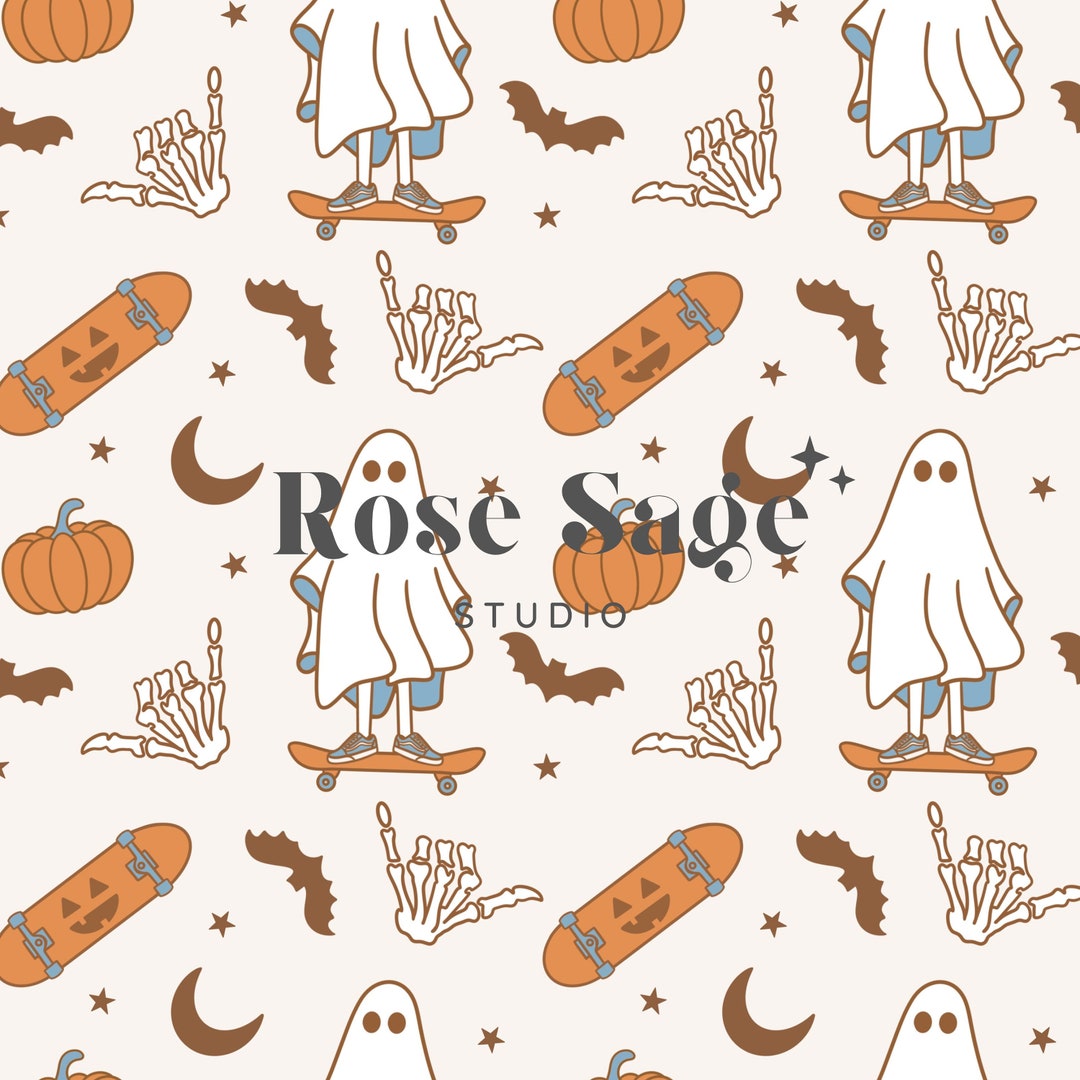 Retro Spooky Ghost Seamless Pattern, Retro Halloween Boy Seamless ...