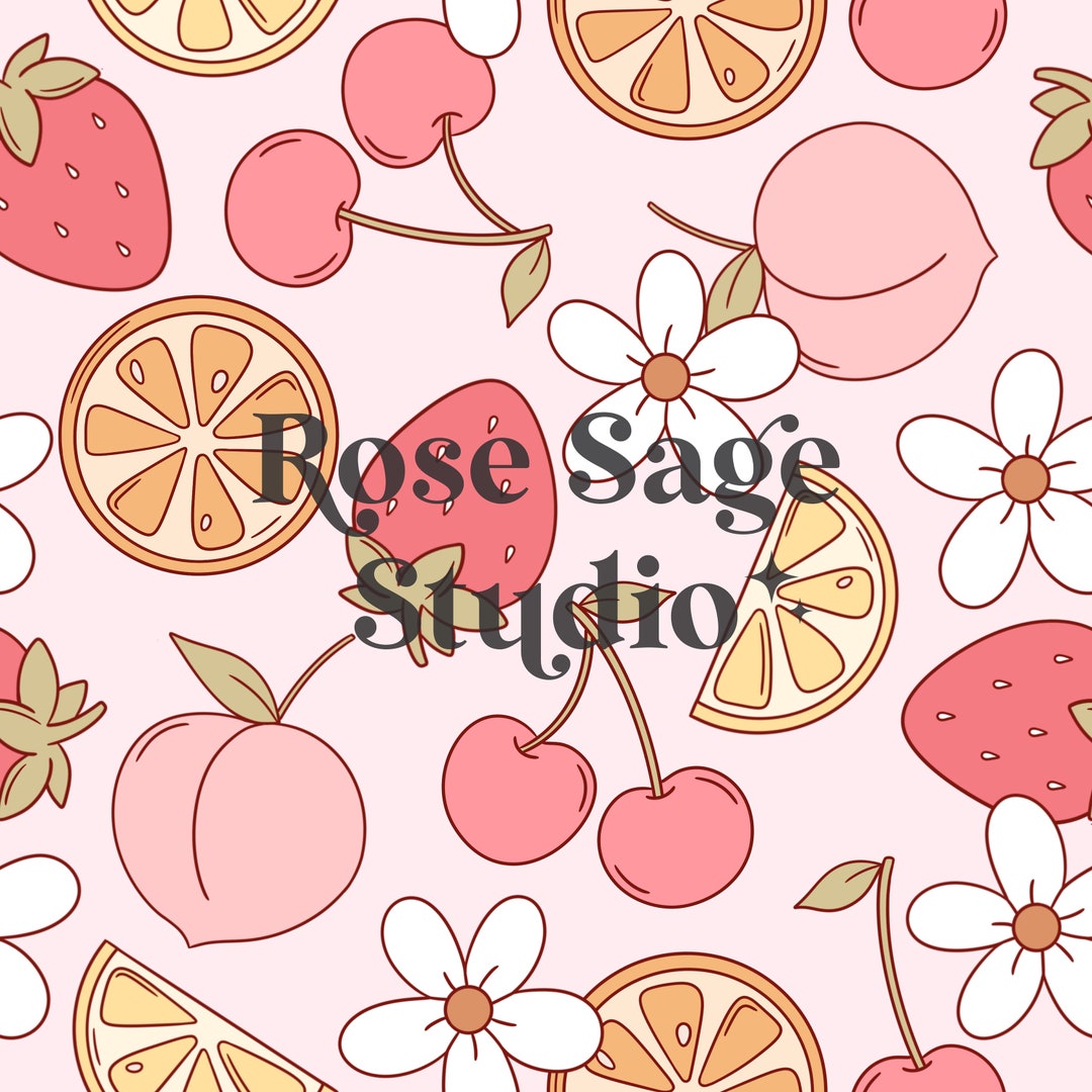 Retro Summer Fruit Seamless, Fruit Daisy Seamless Pattern, Retro Girl ...