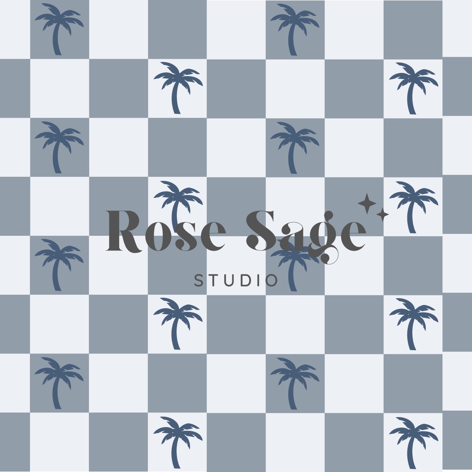 Navy Checkered Palm Trees Seamless Pattern, Retro Palm Trees Seamless ...