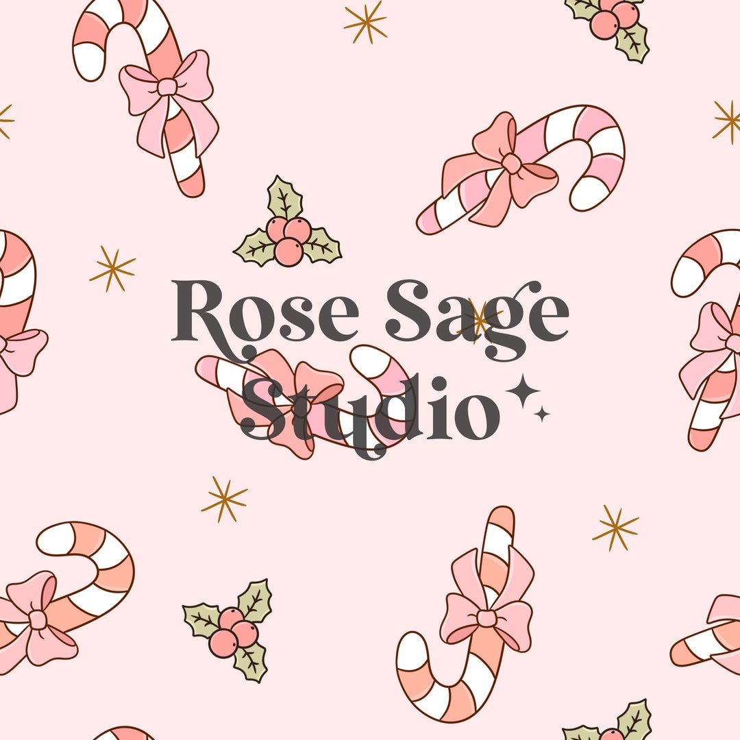 Christmas Bow Candy Canes Seamless File, Coquette Bow Winter Seamless ...