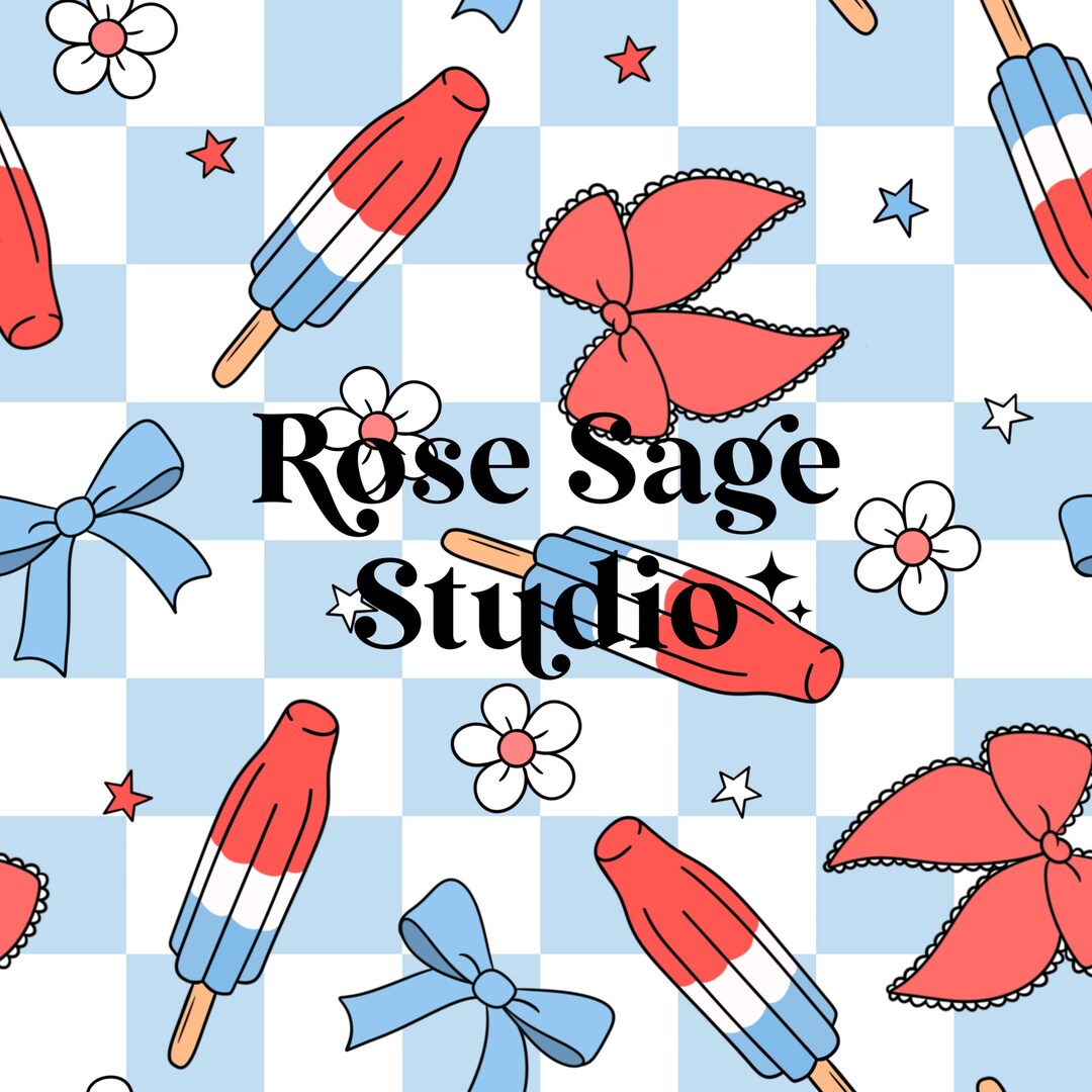 Fourth of July Popsicle and Bows Seamless Pattern, 4th of July Seamless ...