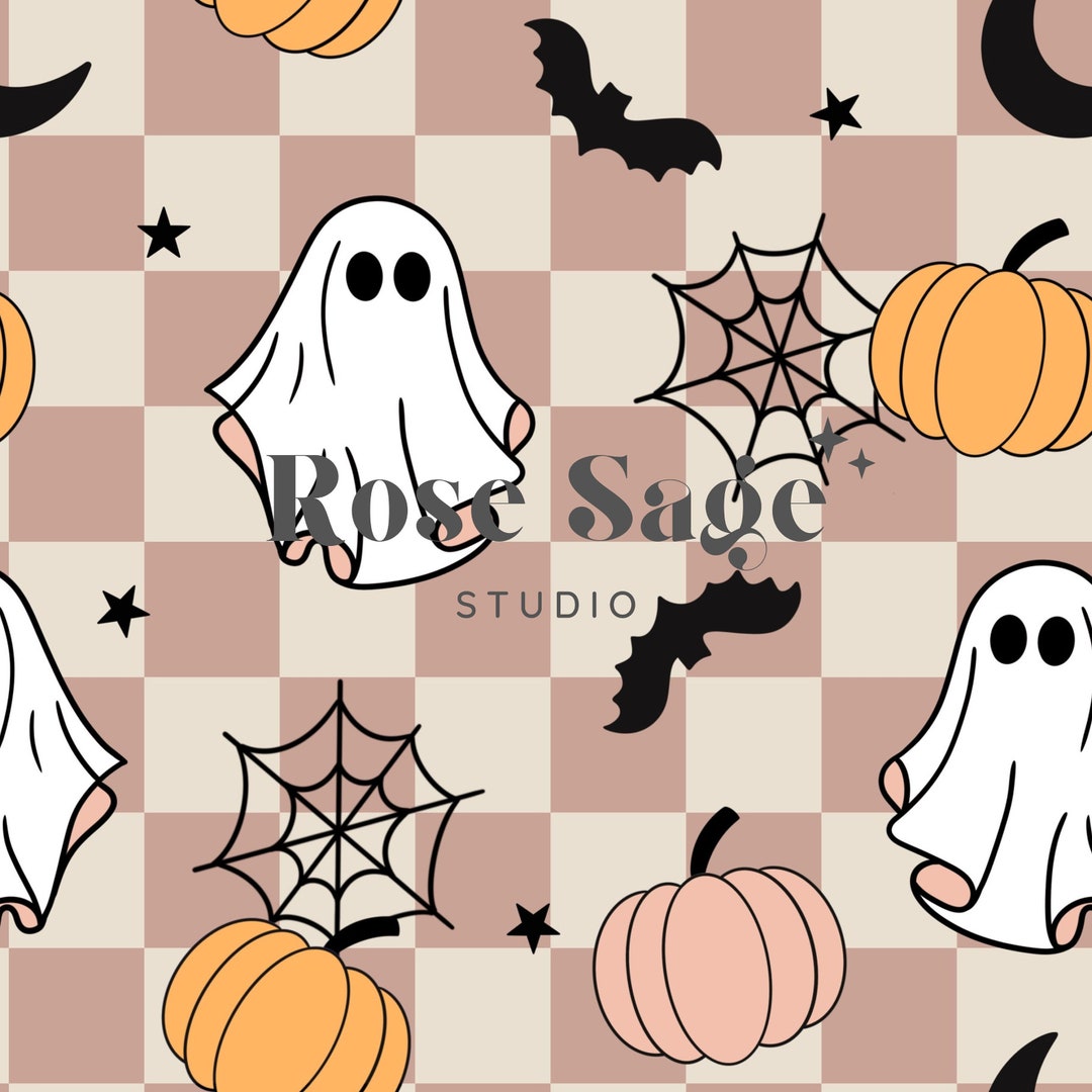 Retro Spooky Ghost Seamless Pattern, Retro Halloween Girl Seamless ...