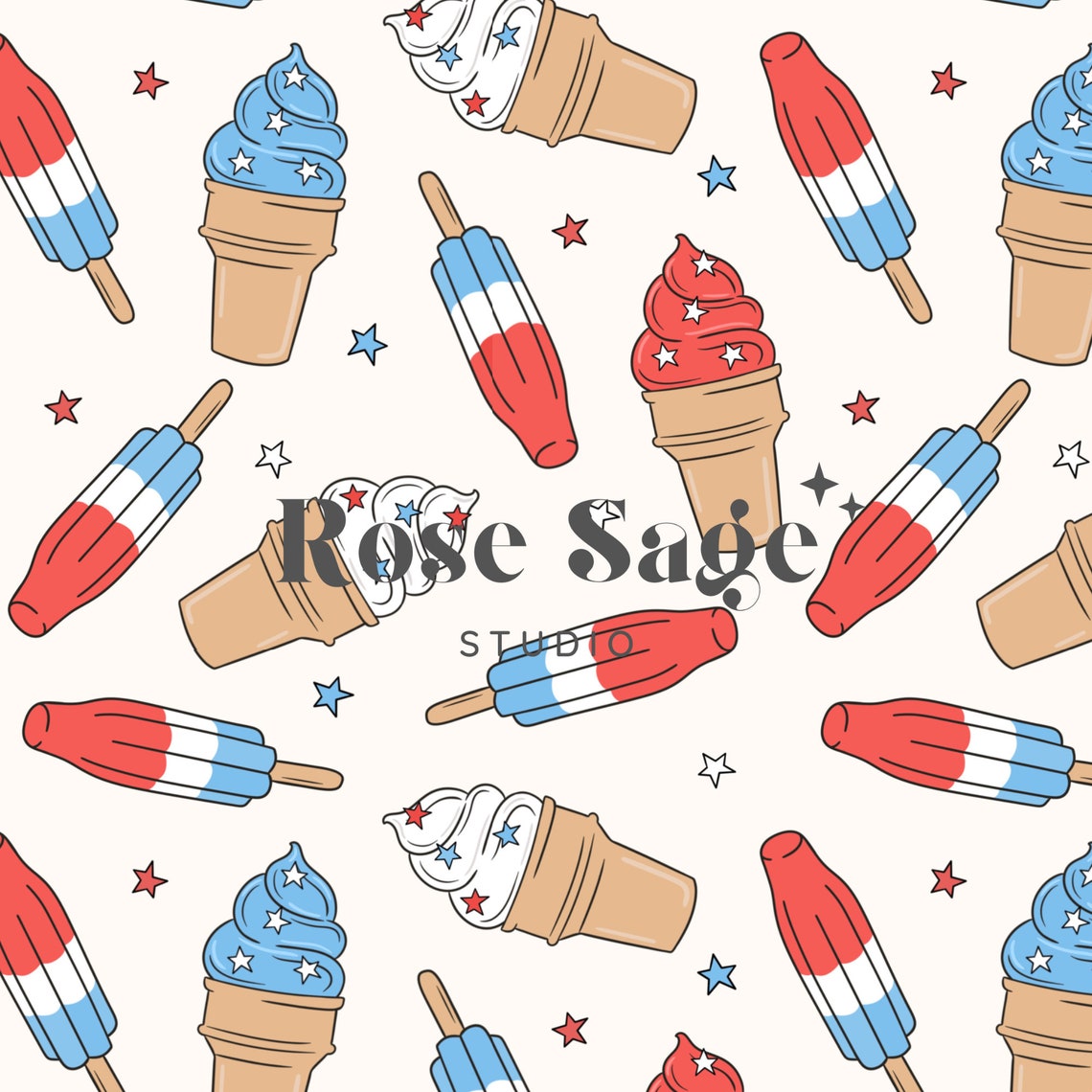 Fourth of July Ice Cream Seamless Pattern, 4th of July Popsicles ...