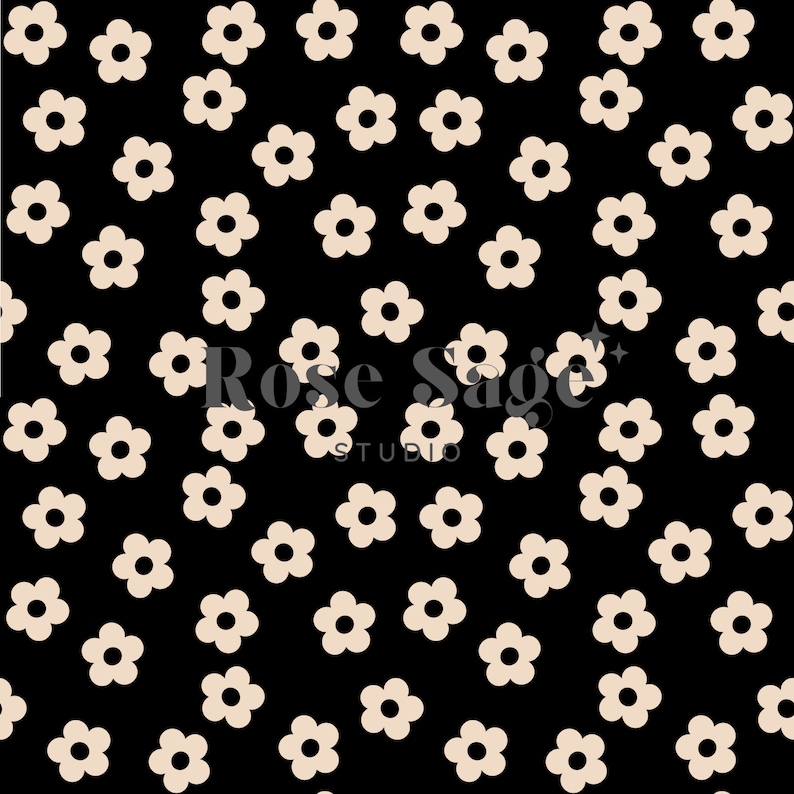 Beige Black Flower Seamless Digital Pattern, Boho Floral Seamless Pattern, Daisy Seamless ...