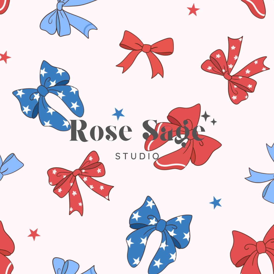 Fourth of July Bows Seamless File, Red Blue Bows Seamless Pattern, Girl ...