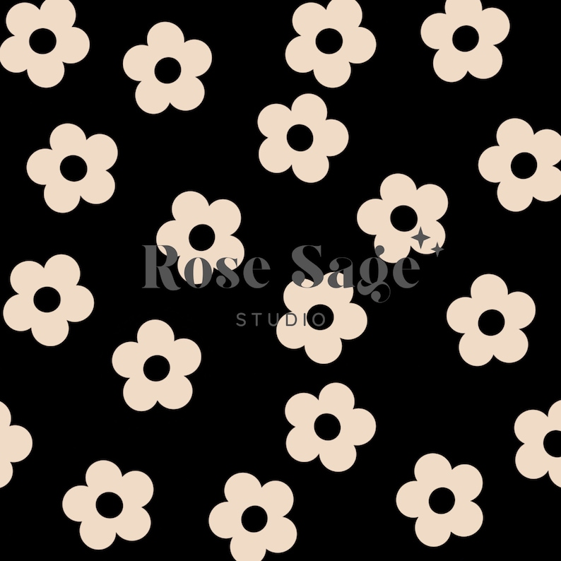 Beige Black Flower Seamless Digital Pattern, Boho Floral Seamless Pattern, Daisy Seamless ...