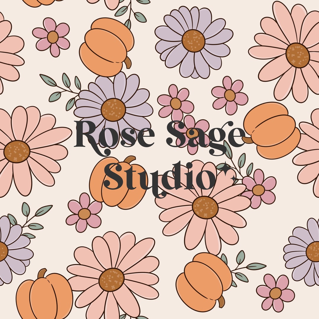 Fall Pumpkin Floral Seamless, Fall Flowers Seamless Pattern, Girl Fall ...