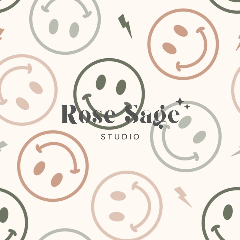 Neutral Smile Face Seamless Pattern, Smiley Face Lightning Bolt ...