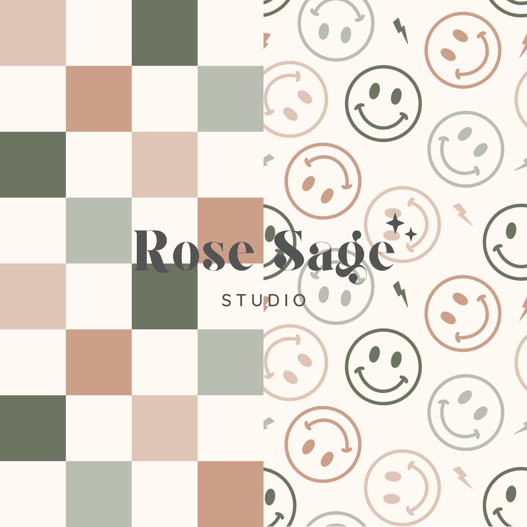 Neutral Smile Face Seamless Pattern Bundle, Boho Smiley Face ...