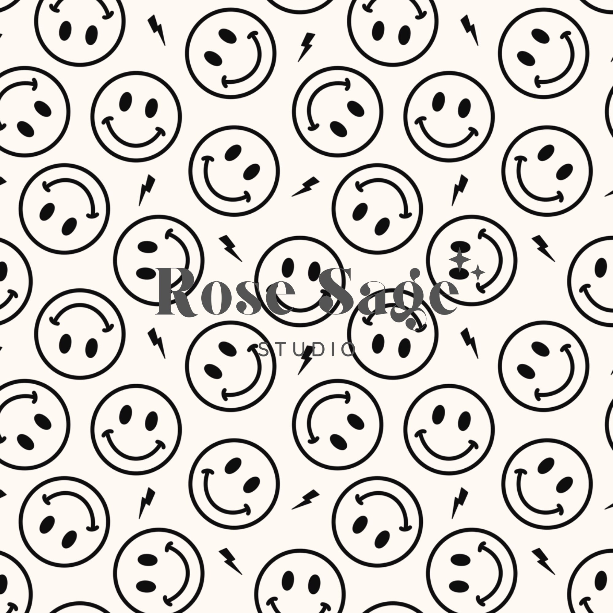 Neutral Smile Face Seamless Pattern, Smiley Face Lightning Bolt ...