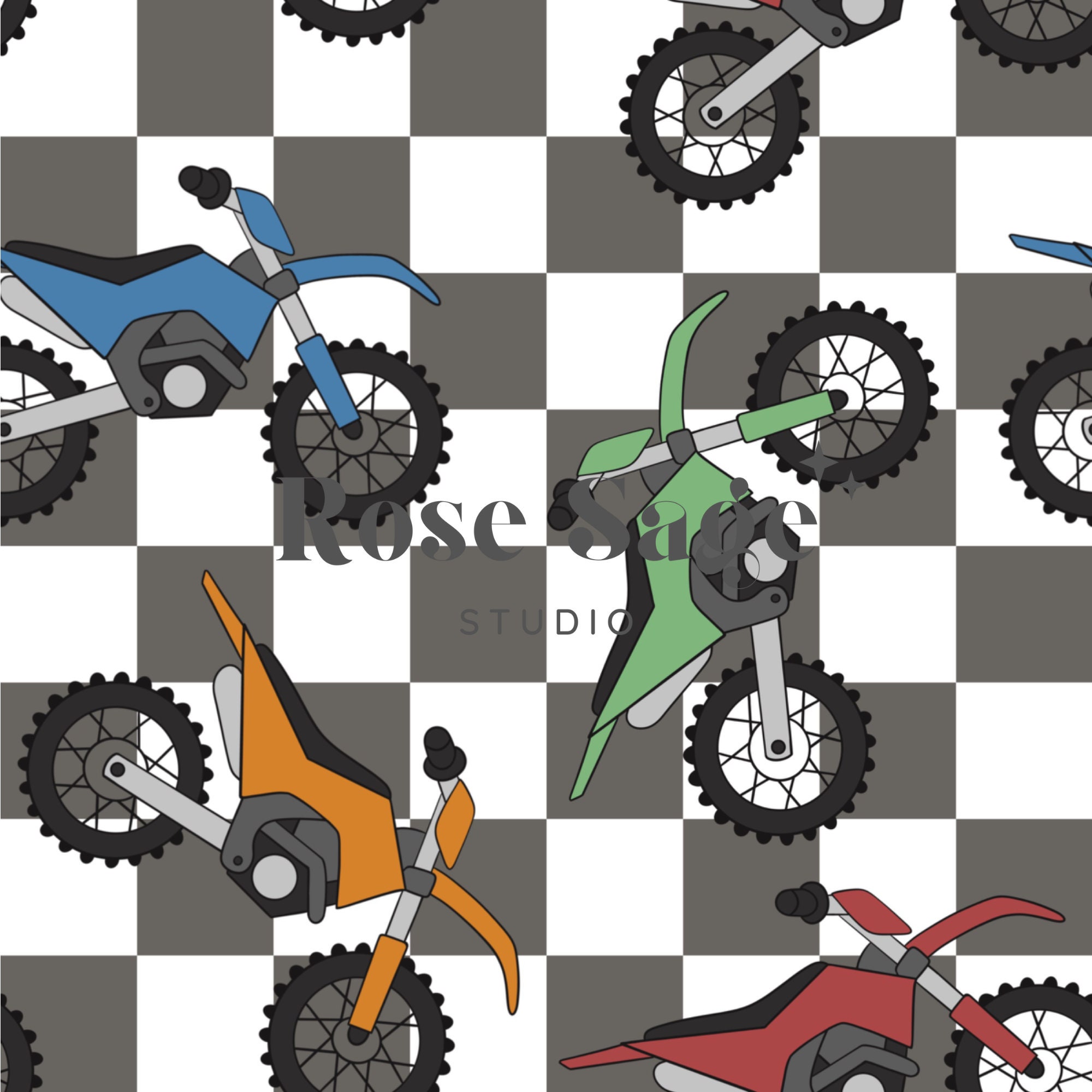 Checkered Dirt Bike Seamless Digital Pattern, Checker Bike Seamless ...