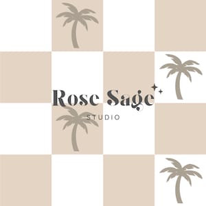Summer Palm Tree Seamless Pattern, Beige Palm Tree Checkered Seamless ...