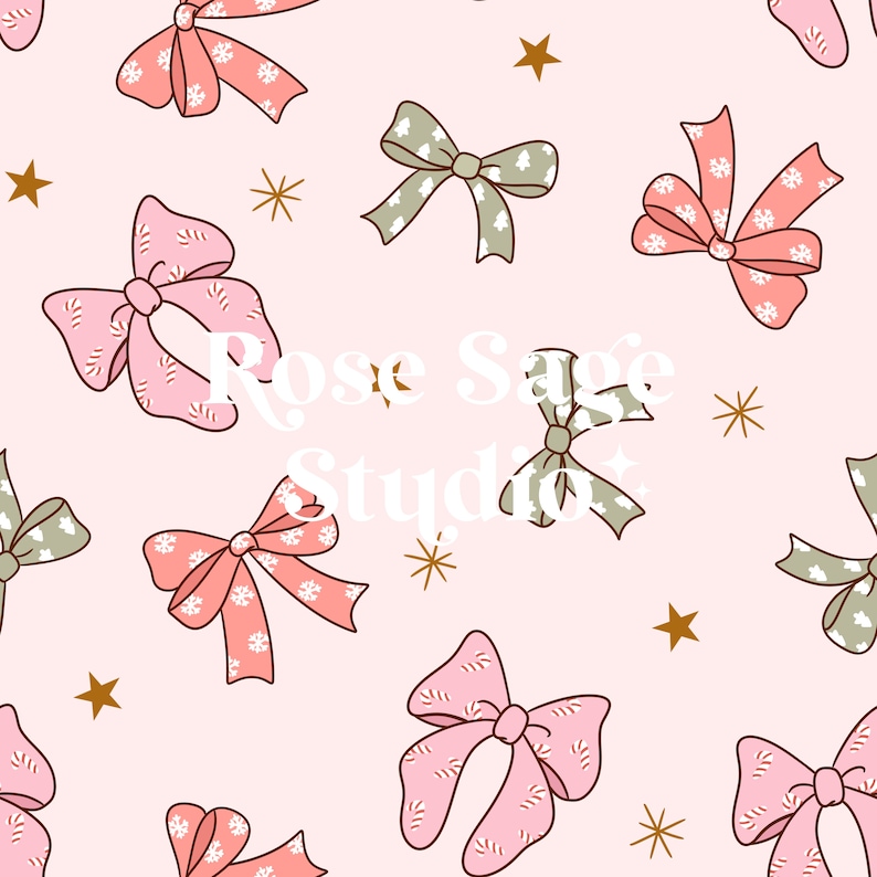 Christmas Bows Seamless File, Coquette Bow Winter Seamless File, Girl ...