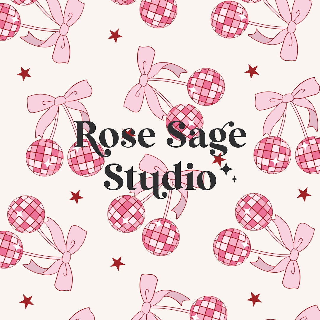 Bow Disco Cherries Seamless Pattern, Retro Pink Disco Cherry Seamless ...