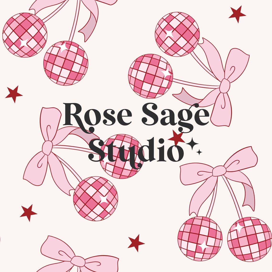 Bow Disco Cherries Seamless Pattern, Retro Pink Disco Cherry Seamless ...
