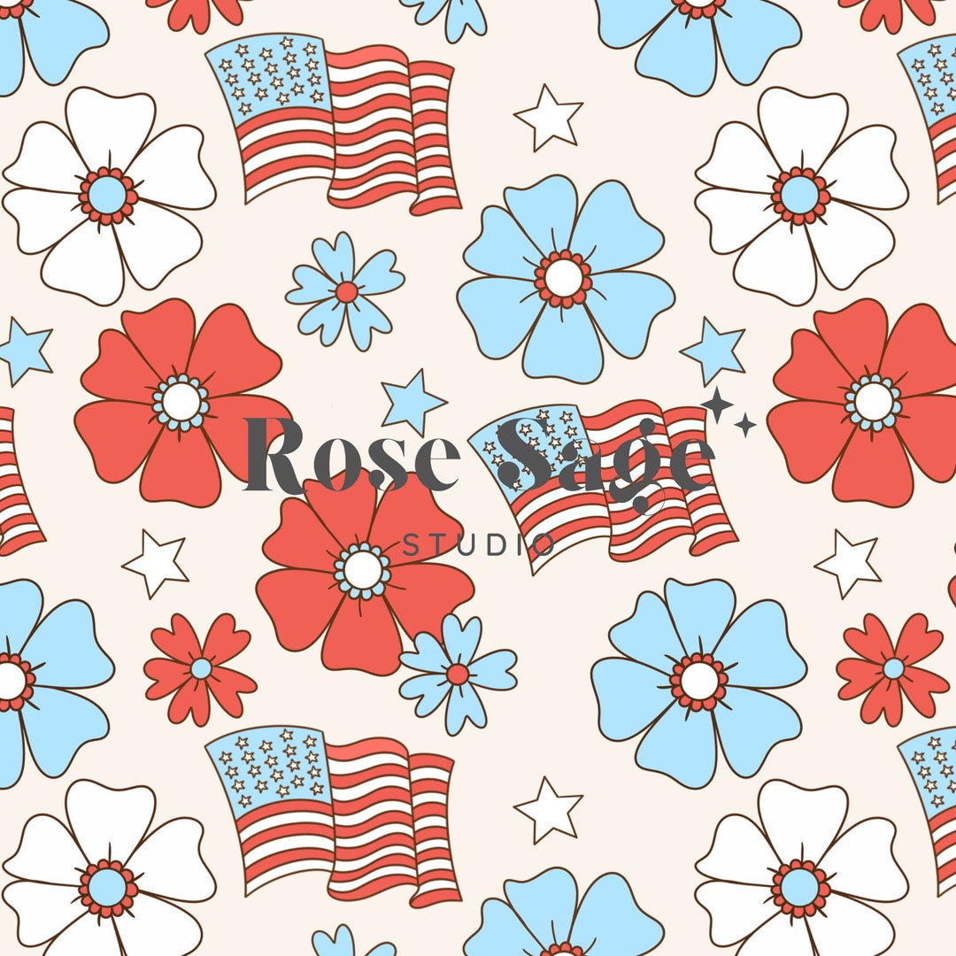 Fourth of July Floral Seamless Pattern Patriotic Flower - Etsy