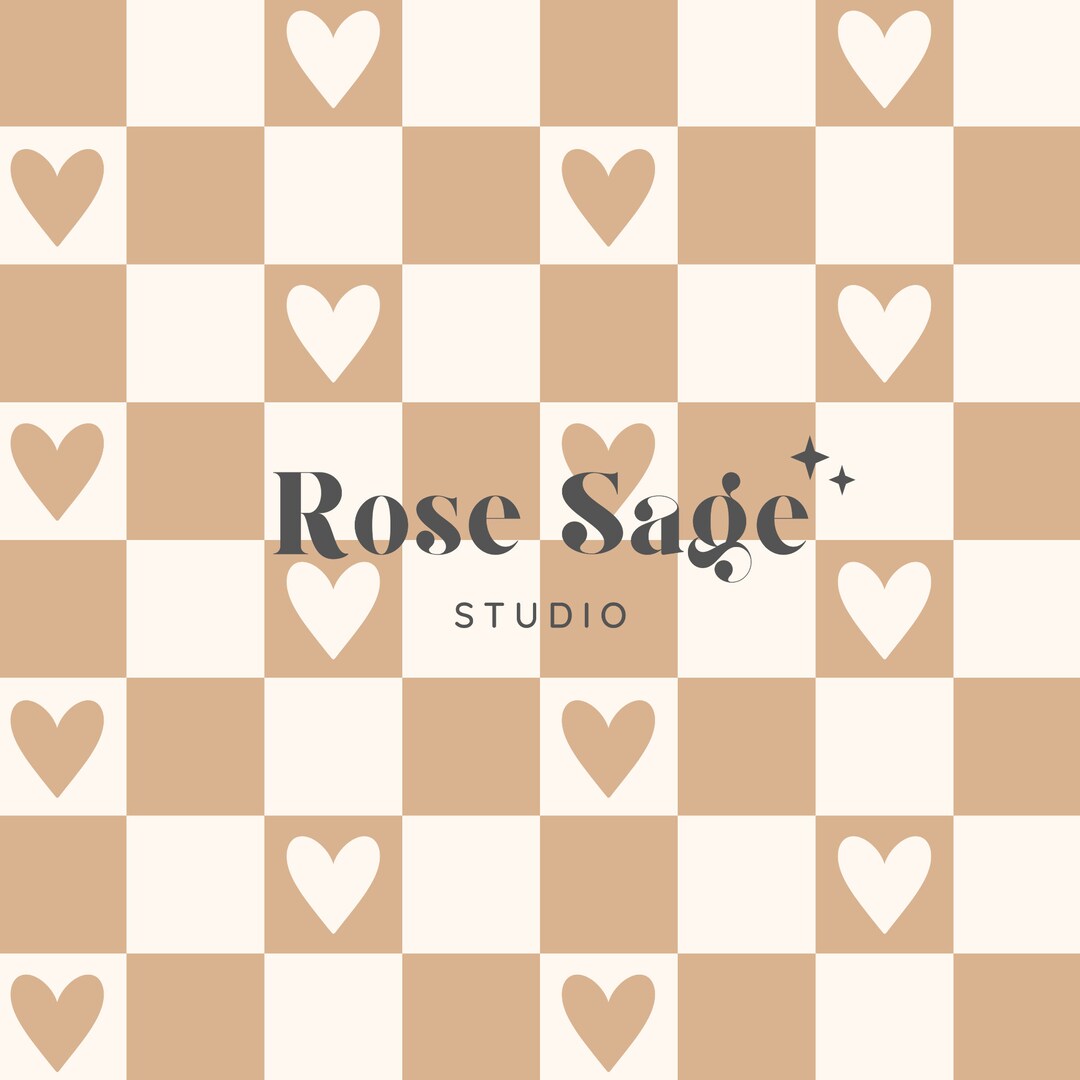 Neutral Heart Checkered Seamless Pattern, Tan Beige Heart Checker ...