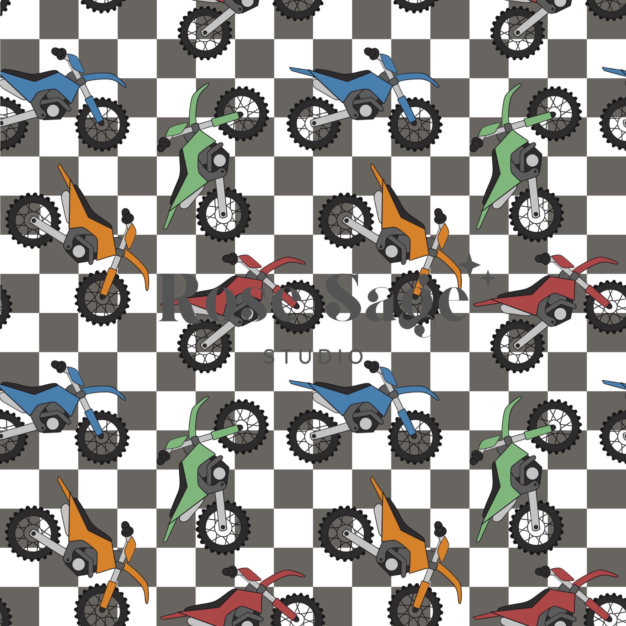 Checkered Dirt Bike Seamless Digital Pattern, Checker Bike Seamless ...