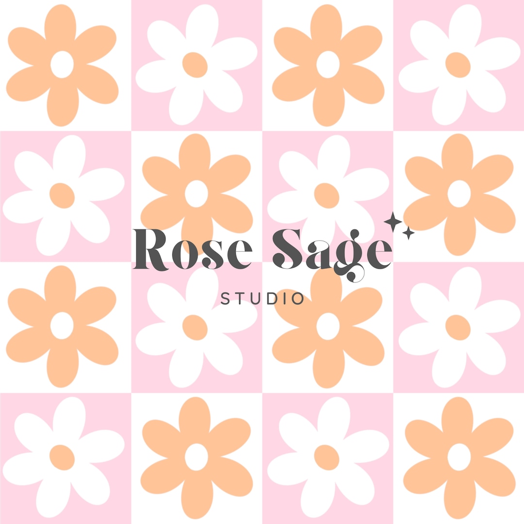 Retro Checkered Floral Seamless Digital Pattern, Checkered Flower Daisy ...