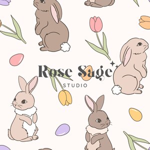 Easter Bunny Seamless Pattern, Girl Easter Bunnies Tulips Seamless File, Spring Bunny Floral ...