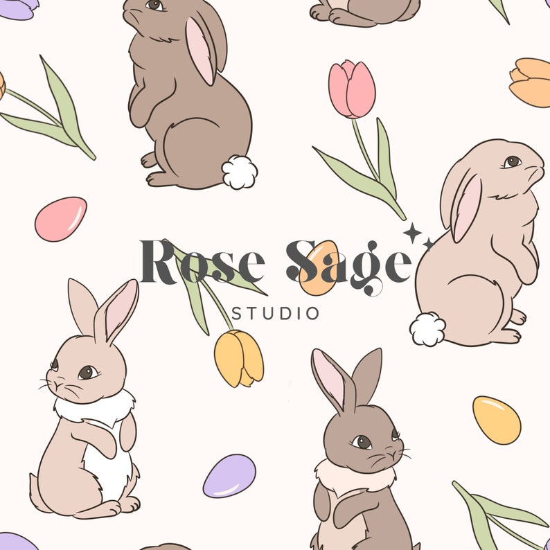 Easter Bunny Seamless Pattern, Girl Easter Bunnies Tulips Seamless File ...