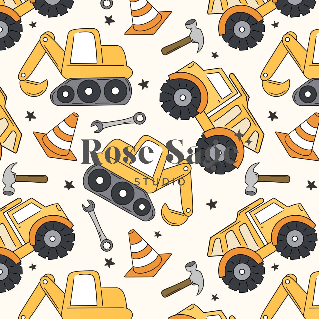 Construction Seamless Pattern, Boy Seamless File, Construction Truck ...