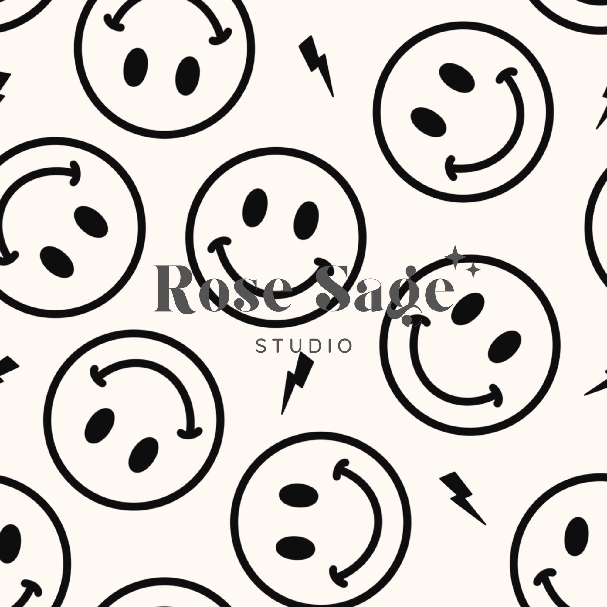Neutral Smile Face Seamless Pattern, Smiley Face Lightning Bolt ...