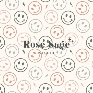 Neutral Smile Face Seamless Pattern, Smiley Face Lightning Bolt ...