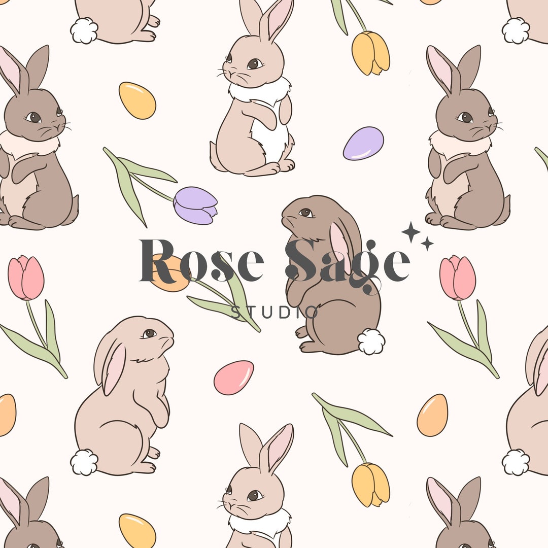 Easter Bunny Seamless Pattern, Girl Easter Bunnies Tulips Seamless File ...