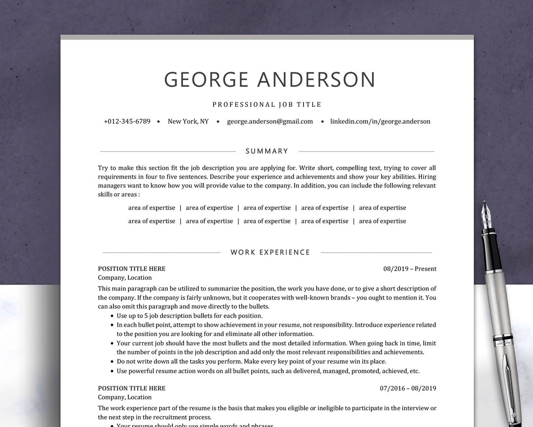 Resume Template Word ATS Executive Resume Template ATS - Etsy