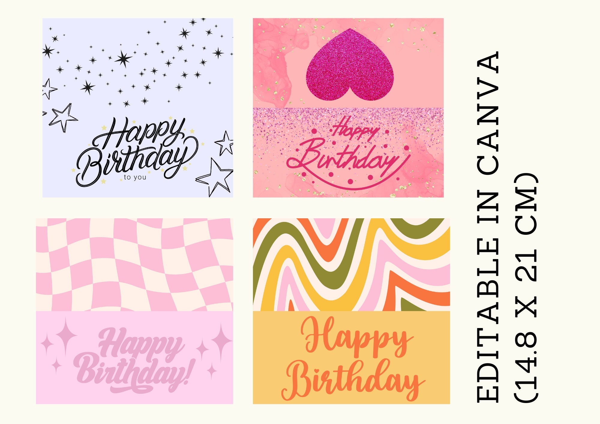 Digital Birthday Cards Fold Able Canva Template Fun and - Etsy