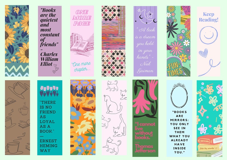 Digital Bookmark Designs, Printable Bookmarks, 40 Designs, Editable on ...