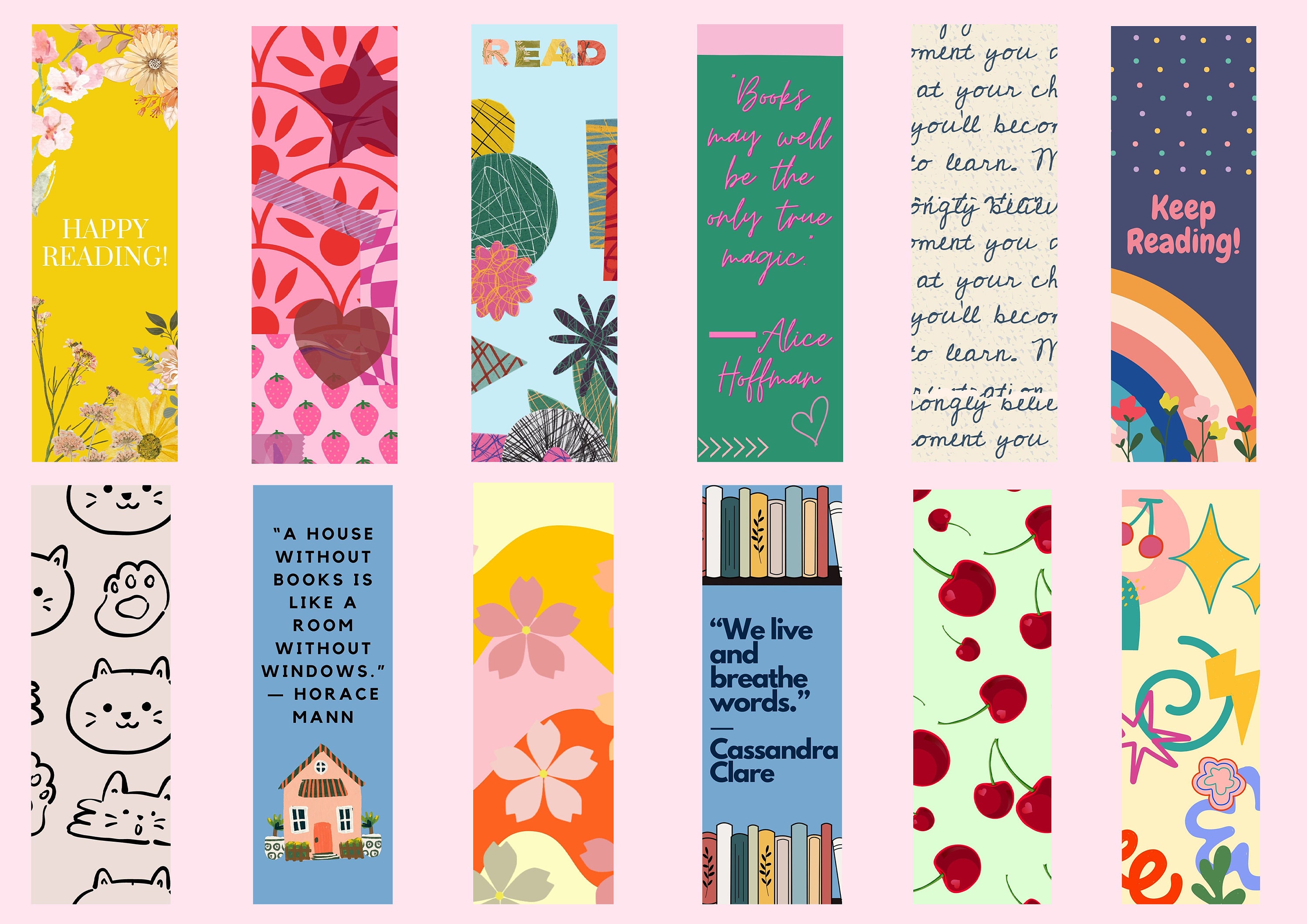 Digital Bookmark Designs, Printable Bookmarks, 40 Designs, Editable on ...