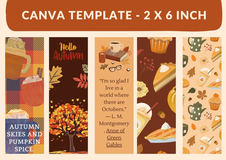 Autumn Bookmark Designs, Printable Canva Template, Fall, Pumpkin Spice ...