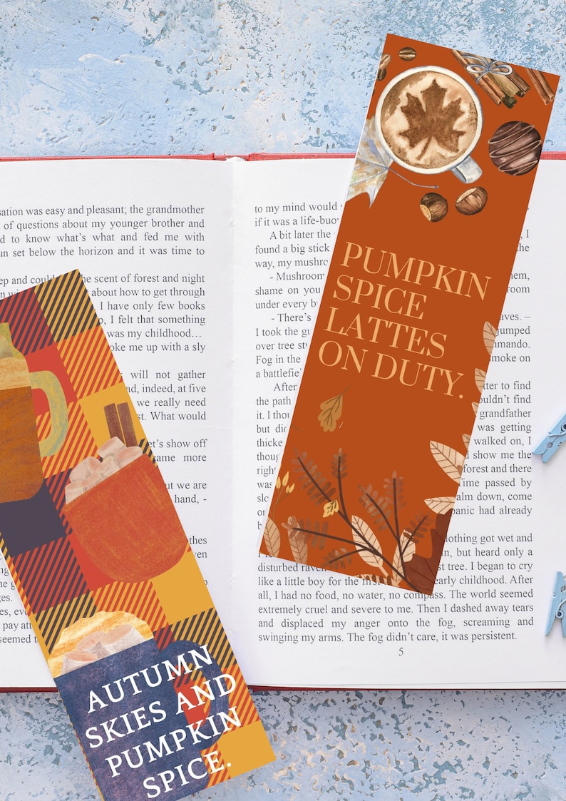 Autumn Bookmark Designs, Printable Canva Template, Fall, Pumpkin Spice ...