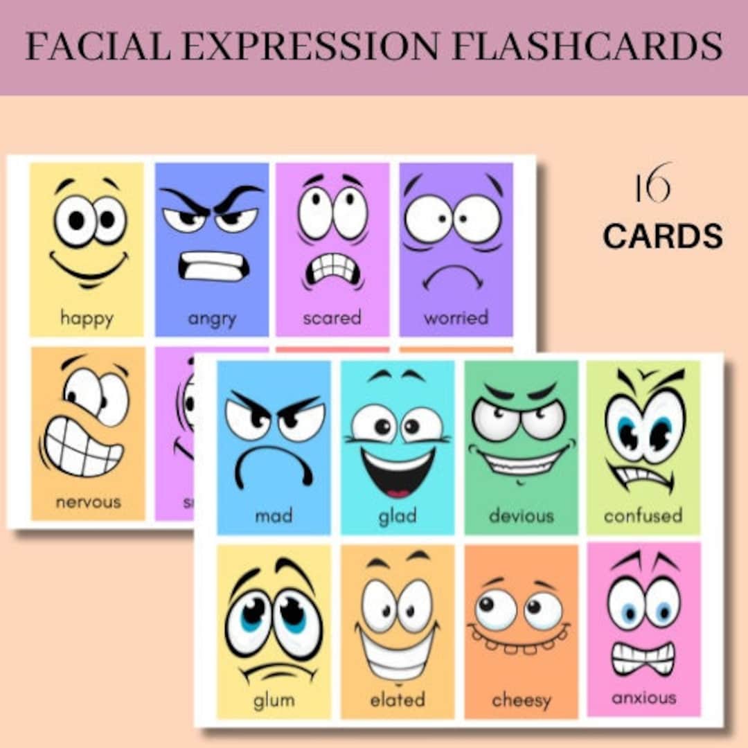 Emotions Flashcards Facial Expressions Flashcard for Kids - Etsy