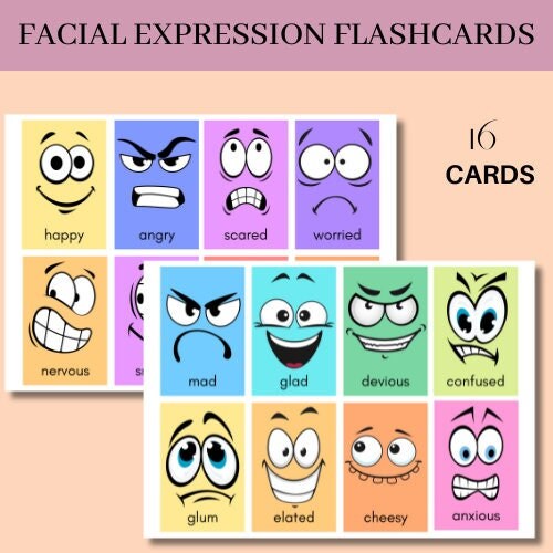Emotions Flashcards Facial Expressions Flashcard for Kids - Etsy