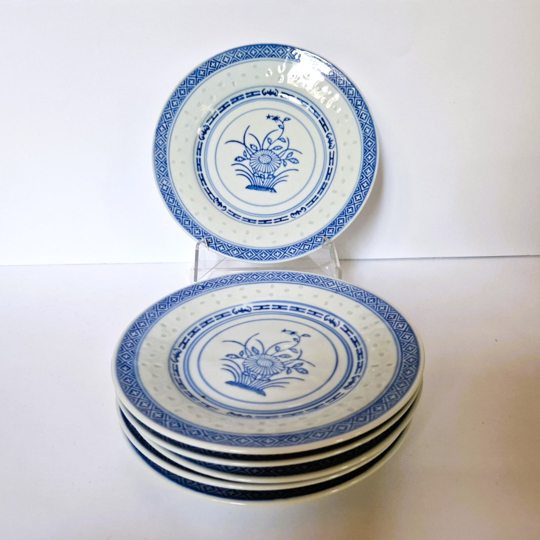 Blue and White Chinese Rice Grain Bread Dessert 17,5cm/7 Plates 6pcs ...